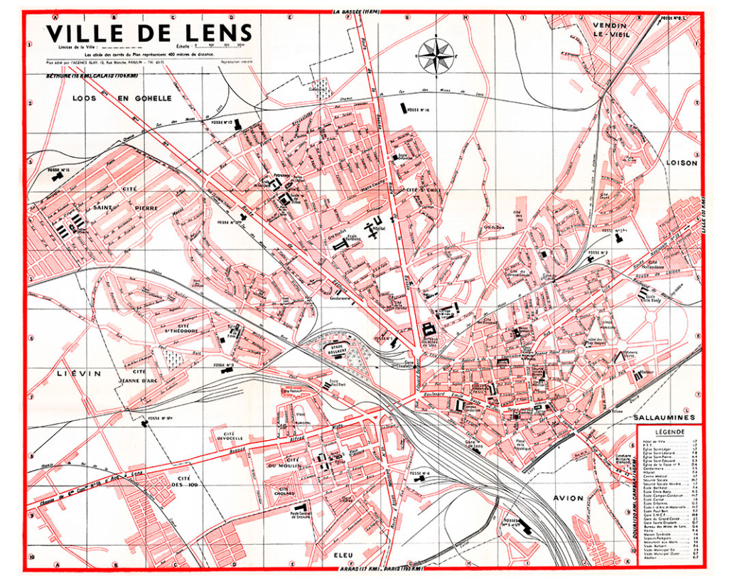 Plan de ville vintage de Lens réalisé par l'atelier Blay-Foldex