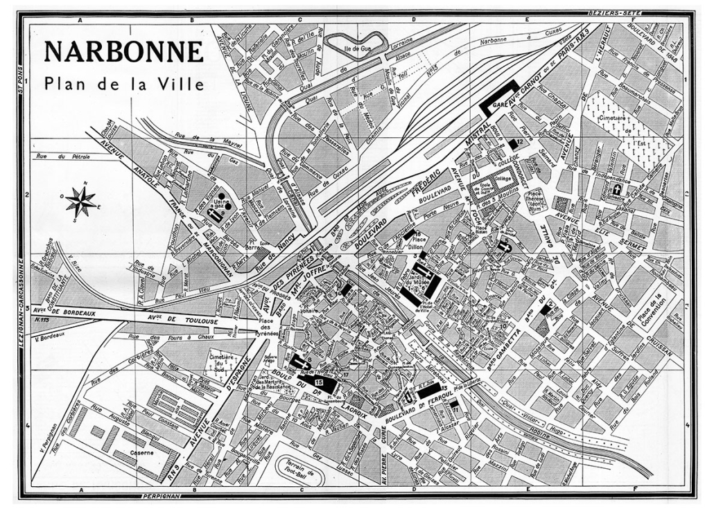 Plan de ville vintage de Narbonne réalisé par l'atelier Blay-Foldex