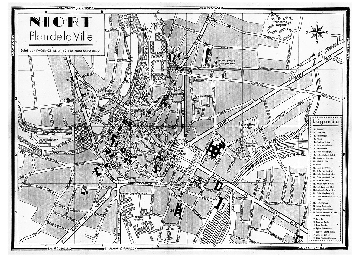 Plan de ville vintage de Niort réalisé par l'atelier Blay-Foldex