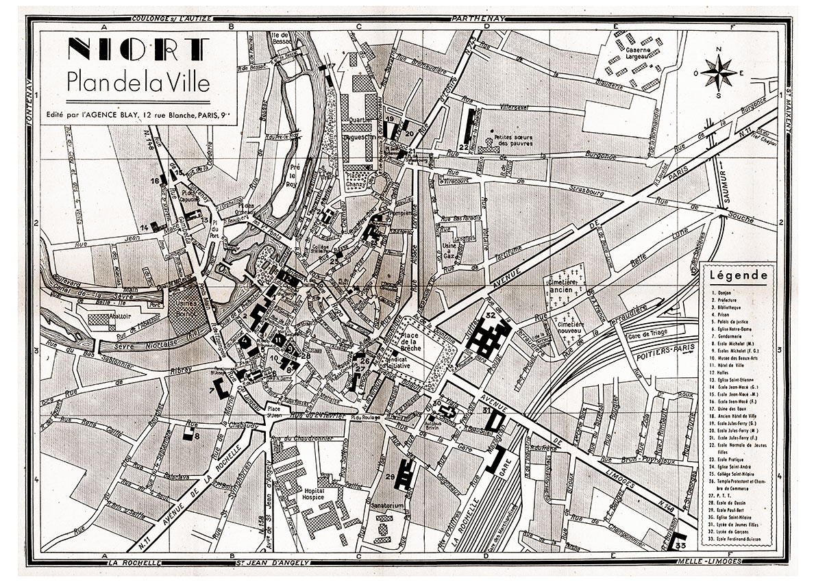 Plan de ville vintage de Niort réalisé par l'atelier Blay-Foldex