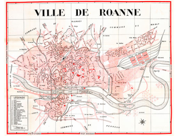 Plan de ville vintage de Roanne réalisé par l'atelier Blay-Foldex