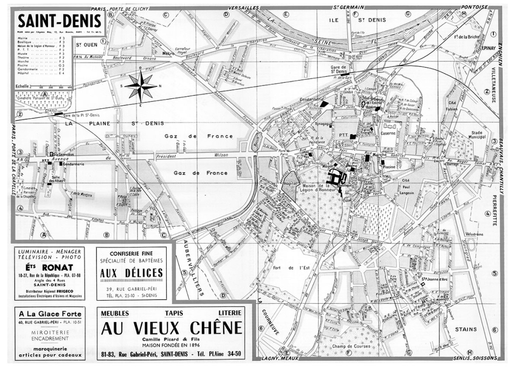 Plan de ville vintage de Saint-Denis réalisé par l'atelier Blay-Foldex
