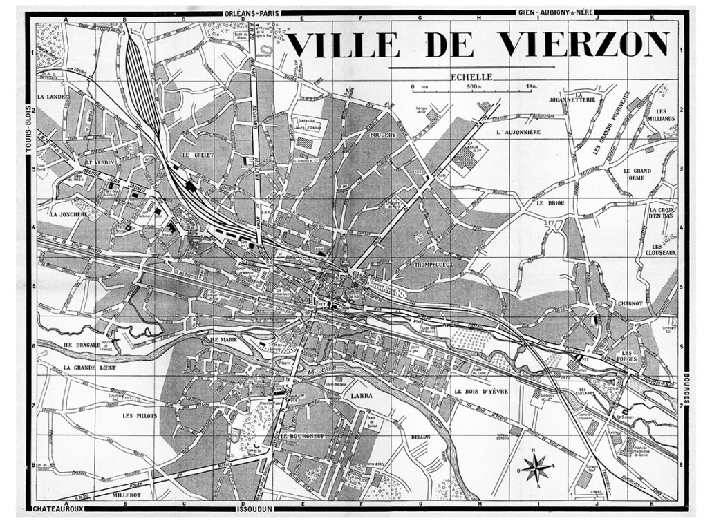 Plan de ville vintage de Vierzon réalisé par l'atelier Blay-Foldex