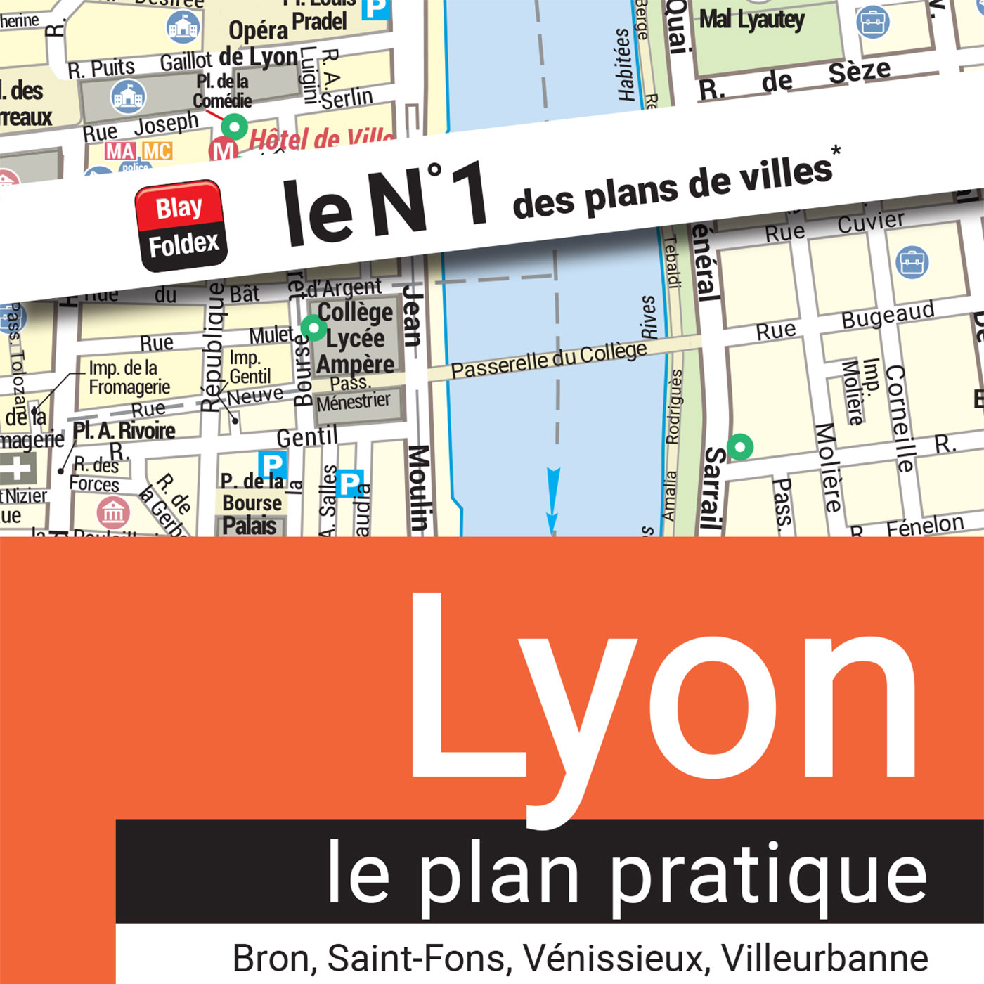 Plan de ville de Lyon Pratique réalisé par l'atelier Blay Foldex