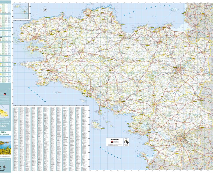 Carte de la Bretagne en breton réalisée par l'atelier Blay Foldex