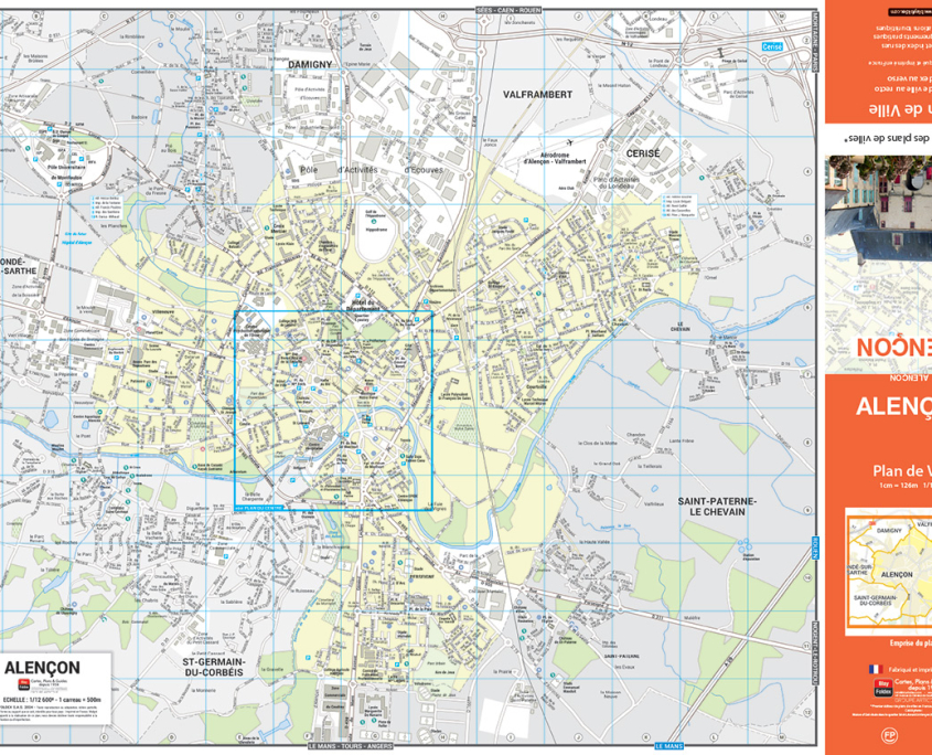 Plan de ville d'Alençon, Orne - réalisé par l'atelier Blay Foldex