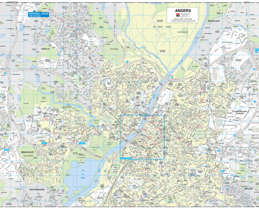 Plan de ville d'Angers, Maine-et-Loire - réalisé par Blay Foldex